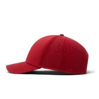 China 6-Panel Hat Custom Curved Brim Rubber Patch Laser Perforated Snapback Cap For Adults for sale