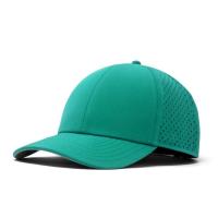 China 6-Panel Hat Custom Curved Brim Rubber Patch Laser Perforated Snapback Cap For Adults for sale