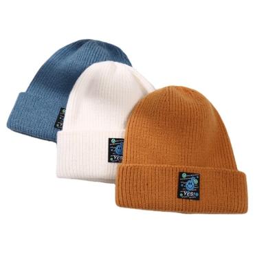 China Knitted Winter Hat Made From Recycled PET Bottles With Woven Patch And Custom Design for sale
