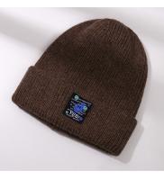 China Knitted Winter Hat Made From Recycled PET Bottles With Woven Patch And Custom Design for sale