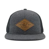 China Custom Heather Gray Mesh Trucker Baseball Cap 58cm with Leather Patch Design for sale