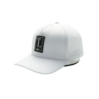 China Custom Rubber Patch 5 Panel Perforated Laser Hole White Hat For Unisex Baseball Cap for sale