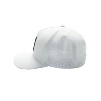 China Custom Rubber Patch 5 Panel Perforated Laser Hole White Hat For Unisex Baseball Cap for sale