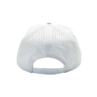 China Custom Rubber Patch 5 Panel Perforated Laser Hole White Hat For Unisex Baseball Cap for sale