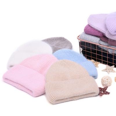 China Eco Friendly Angora Rabbit Fur Cashmere Knitted Beanie Hat Winter Custom Size 70 Acrylic 30 Fur for sale
