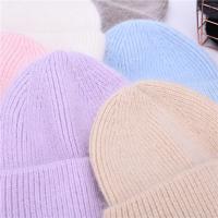 China Eco Friendly Angora Rabbit Fur Cashmere Knitted Beanie Hat Winter Custom Size 70 Acrylic 30 Fur for sale