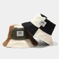 China Custom Two Tone Black Camel Cotton Corduroy Fisherman Bucket Hat 100% Polyester for sale