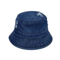 China Custom Logo Women Vintage Cotton Polyester Distressed Denim Fishing Bucket Hat 58cm for sale