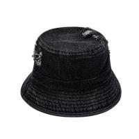 China Custom Logo Women Vintage Cotton Polyester Distressed Denim Fishing Bucket Hat 58cm for sale
