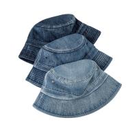 China Custom Logo Women Vintage Cotton Polyester Distressed Denim Fishing Bucket Hat 58cm for sale