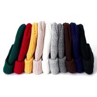 China Custom Woven Label Eco Friendly RPET Acrylic Wool Unisex Cuffed Skull Cap Beanie Waffle Knitted Hat for sale