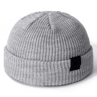 China Custom Woven Label Eco Friendly RPET Acrylic Wool Unisex Cuffed Skull Cap Beanie Waffle Knitted Hat for sale
