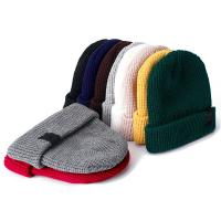 China Custom Woven Label Eco Friendly RPET Acrylic Wool Unisex Cuffed Skull Cap Beanie Waffle Knitted Hat for sale