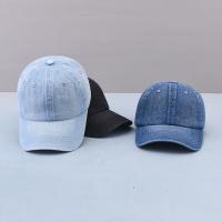 China Eco Distressed Washed Cotton Denim 6 Panel Unstructured Curved Brim Baseball Caps For Adults for sale