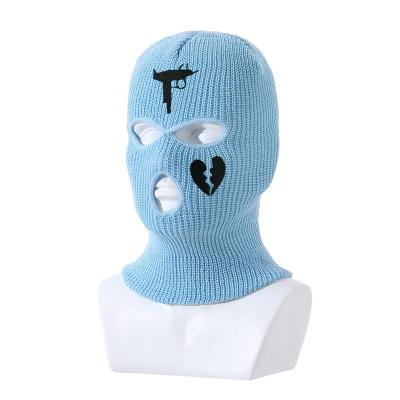 China Custom Embroidered Jacquard Knitted Balaclava Winter Ski Warm Beanie Full Face Mask 100% Acrylic RPET for sale