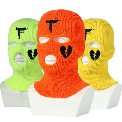 China Custom Embroidered Jacquard Knitted Balaclava Winter Ski Warm Beanie Hat Full Face Mask RPET 100% Acrylic for sale
