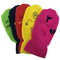China Custom Embroidered Jacquard Knitted Balaclava Winter Ski Warm Beanie Hat Full Face Mask RPET 100% Acrylic for sale