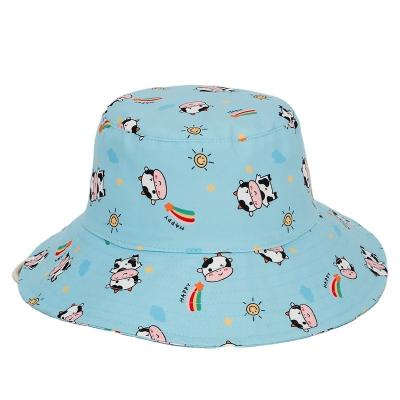 China Kids Cartoon Cow UPF 50+ Sublimation Sun Bucket Hat Custom Size Outdoor Beach Protection for sale