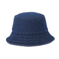 China Custom Embroidered Washed Denim Bucket Hat Wide Brim Cotton Fisherman Sun Hat for Adults for sale
