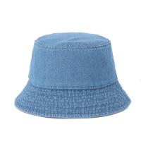China Custom Embroidered Washed Denim Bucket Hat Wide Brim Cotton Fisherman Sun Hat for Adults for sale