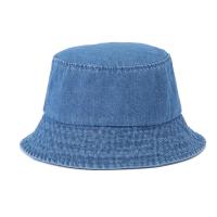 China Custom Embroidered Washed Denim Bucket Hat Wide Brim Cotton Fisherman Sun Hat for Adults for sale