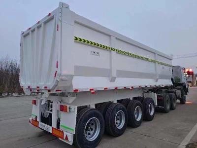 China 3Axles 42CBM White Tipper Dump Semi Trailer With 80 Tons Loading Capacity for sale