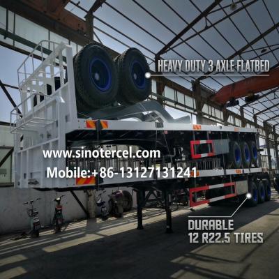 China Customizable 3 Axle Flat Bed Semi Trailer with 12 R22.5 Radial Tires and 40-60t Load Capacity Built from High-strength Steel for sale