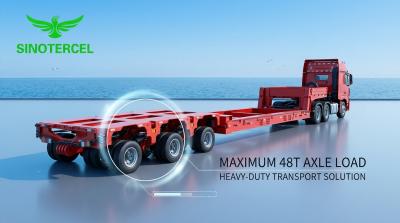 China Mn Steel 60000kgs Modular Semi Trailer Red 60 Ton Low Bed Trailer for sale