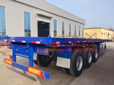 China 3 Axle Flatbed Semi Trailer Customized For 20 Ft 40 Ft Container Carrying With container lock Blue for sale