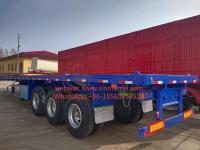 China 3 Axle Flatbed Semi Trailer Customized For 20 Ft 40 Ft Container Carrying With container lock Blue for sale