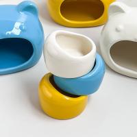 China Minimalist Style Splash-Proof Ceramic Hamster Feeder Set Creamy Yellow Food Bowl Water Dish 6.3*6*4cm for sale