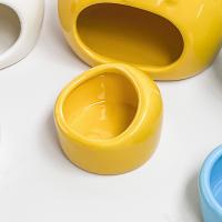 China Minimalist Style Splash-Proof Ceramic Hamster Feeder Set Creamy Yellow Food Bowl Water Dish 6.3*6*4cm for sale