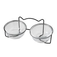 China Glass Double Cat Bowl Set Non-Slip Raised Bowls for Kittens Food Water Dishes 11*13*5.5cm Size for sale
