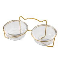 China Glass Double Cat Bowl Set Non-Slip Raised Bowls for Kittens Food Water Dishes 11*13*5.5cm Size for sale