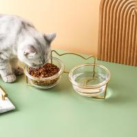 China Glass Double Cat Bowl Set Non-Slip Raised Bowls for Kittens Food Water Dishes 11*13*5.5cm Size for sale