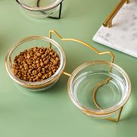 China Glass Double Cat Bowl Set Non-Slip Raised Bowls for Kittens Food Water Dishes 11*13*5.5cm Size for sale