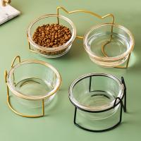 China Glass Double Cat Bowl Set Non-Slip Raised Bowls for Kittens Food Water Dishes 11*13*5.5cm Size for sale