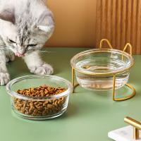 China Glass Double Cat Bowl Set Non-Slip Raised Bowls for Kittens Food Water Dishes 11*13*5.5cm Size for sale