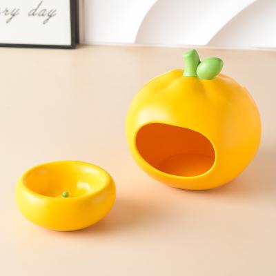 China Ceramic Orange Hideout Summer Cooling Pet House with Cute Fruit Theme Design for sale