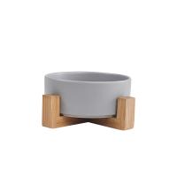 China Ceramic Double Pet Bowl with Bamboo Stand for Cats Dogs for sale