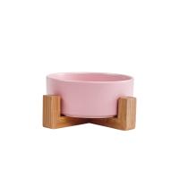 China Ceramic Double Pet Bowl with Bamboo Stand for Cats Dogs for sale