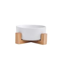China Ceramic Double Pet Bowl with Bamboo Stand for Cats Dogs for sale