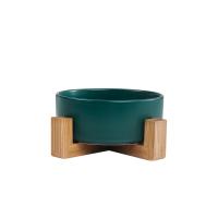 China Ceramic Double Pet Bowl with Bamboo Stand for Cats Dogs for sale