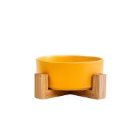 China Ceramic Double Pet Bowl with Bamboo Stand for Cats Dogs for sale