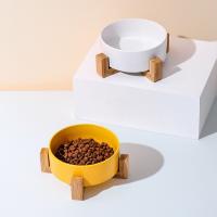 China Ceramic Double Pet Bowl with Bamboo Stand for Cats Dogs for sale