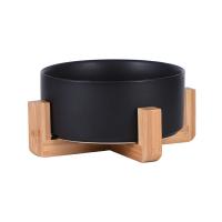 China Ceramic Double Pet Bowl with Bamboo Stand for Cats Dogs for sale