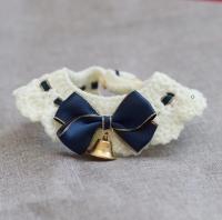 China Wool Cat Collar with Bow Pendant in Burgundy Dark Green Blush Pink Navy Blue for sale