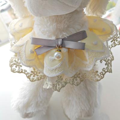 China Adjustable Champagne Lace Pet Bib with Pearl Pendant for Dogs Cats for sale
