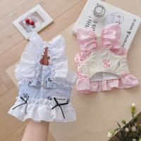 China Blue and White Lace Dog Harness Dress for Small Pets for sale