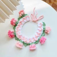 China Bluebell Floral Knitted Pet Bandana Adjustable Dog Cat Bib Collar for sale